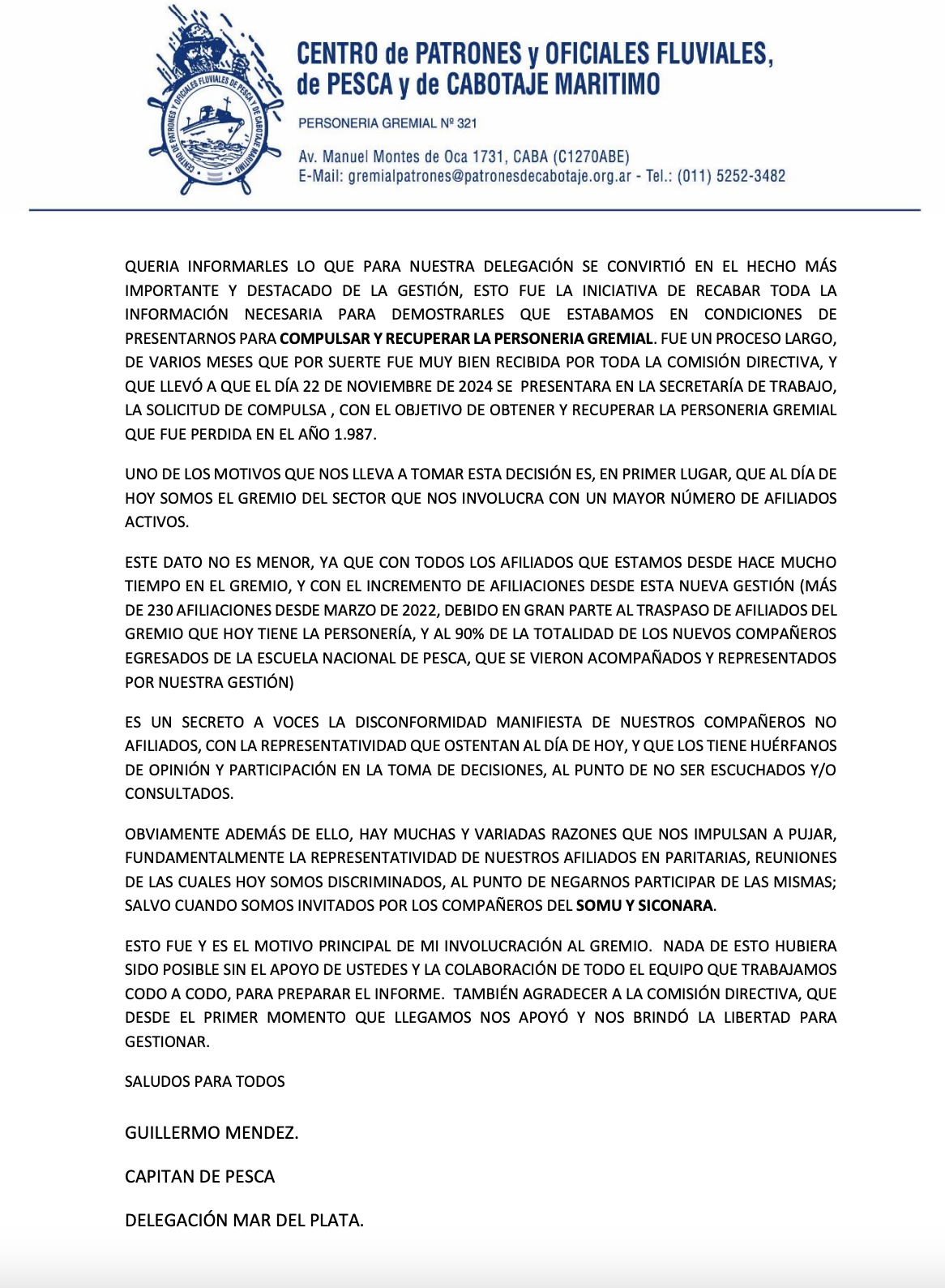 El Centro de Patrones presentó solicitud para recuperar la personería ...